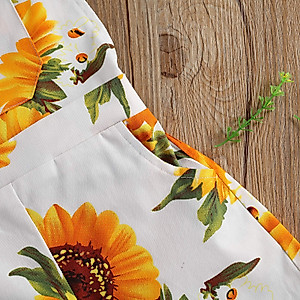 Ayalinggo Toddler Baby Girl Sunflower Print Overalls Shorts with Pocket Suspender Trousers Cute Summer Clothing Outfit (Sunflower Print, 7-8 Years)