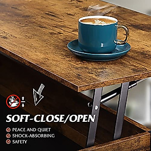 WLIVE Lift Top Coffee Table for Living Room,Coffee Table with Storage,Hidden Compartment and Metal Frame, Central Table with 4 Casters for Reception Room,Rustic Brown.