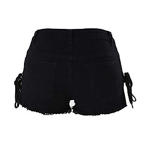 Fashion Slim Shorts ,THENLIAN Women Ladies Mid Waist Hole Jeans Skinny Bandage Hot Pants Shorts Denim Trousers(XL, Black)