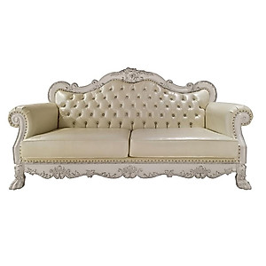 Acme Furniture Dresden Upholstered Faux Leather Sofa with 4 Pillows in White