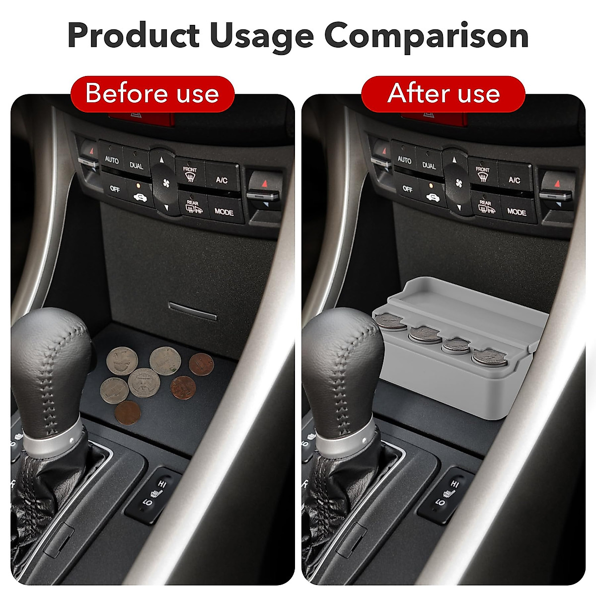 SINGARO Coin Holder for Car, Coin Change Organizer Compatible with Coins of Different Sizes, Dash-Mounted Holder Suitable for Most Cars, Trucks(Gray)