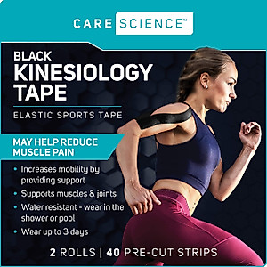 Care Science Waterproof Kinesiology Tape, 40 ct, Precut Strips (2 Rolls), Black + Clear Passage Performance Nasal Strips for Athletes, Black, 50 Count Bundle