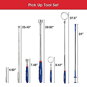 WORKPRO 4PC Telescoping Magnetic Pick Up Tool Kit, Includes Telescoping Inspection Mirror, 2PC Magnetic Pick Up Tool And Four Claw Grabber Tool, Pick Up Grab Tool Set For Auto Repair