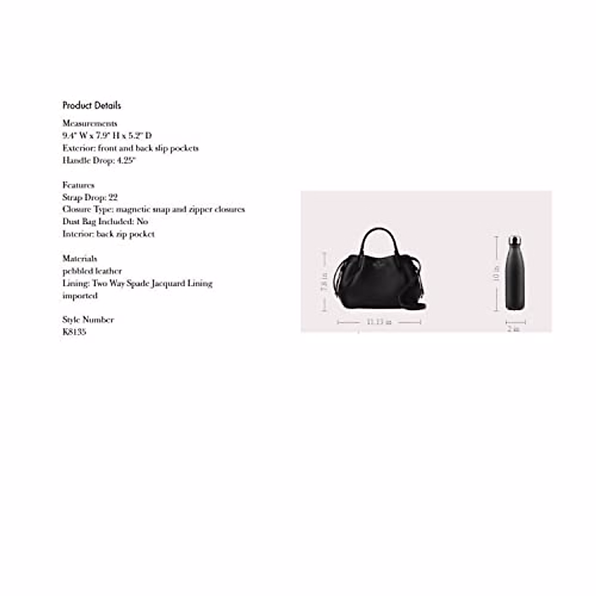 Kate Spade New York Women's Dumpling Pebbeled Leather Small Satchel Bag, Black