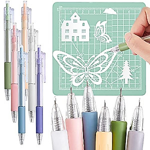 6 Pcs Utility Knife Pen with Self Healing Sewing Mat, Retractable Craft Knife Pen Craft Cutting Tool Paper Pen Cutter Knife Carving Pen Knife Paper Pen for DIY Art Vinyl Drawing Scrapbooking