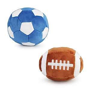 Interactive Dog Balls, 2 Pack Plush Squeaky Dog Toys Balls for Dogs, Football Rugby Dog Toy Ball Indoor Outdoor Sports Stuffed Puppy Toy for Small Medium Dog(Football+Rugby)