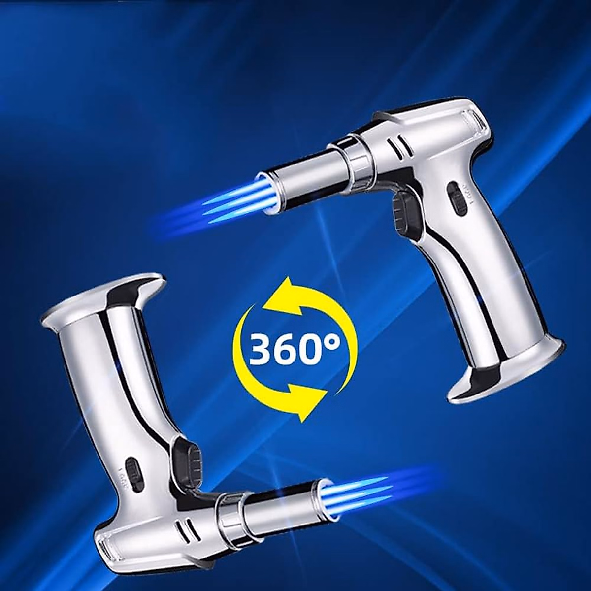 Butane Torch, ibforty 3 Flames Inflatable Cooking Torch Kitchen Lighter, Strong Three Flames with Safety Lock Adjustable and Locking Flame (No Butane Gas)(Silver)