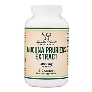 Mucuna Pruriens Extract Capsules - Dopamine Boosting Supplement - 210 Count, 1,000mg Per Serving, 20% (from Velvet Bean) (for Mood and Motivation Support) Third Party Tested by Double Wood