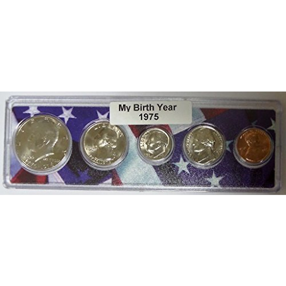 1975-5 Coin Birth Year Set in American Flag Holder Uncirculated