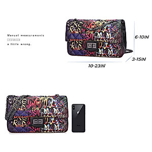 VOGUZY Fashion Quilted Handbags for Women Graffiti PU Crossbody Bags Shoulder Handbags Purse with Metal Chain Black Graffiti