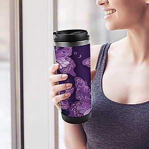 GHBNK Travel Coffee Mug Stainless Steel Insulated Coffee Mug Purple Butterflies Double Wall Travel Coffee Cup Reusable Insulated Tumbler with Lid for Iced And Hot Drinks