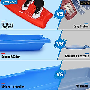 Snow Sled 2 Pack - 48“ Plus Size Toboggan 2 Person Sled for Kids and Adult Lightning Saucer Sleds for Winter Sledding Durable Plastic Snow Scooter Winter Outdoor Grass Dune Game