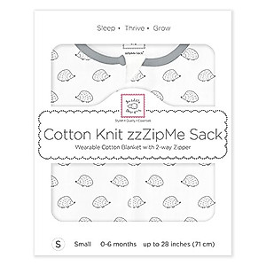 SwaddleDesigns Baby Sleep Sack 0-6 months, Cotton Knit Wearable Blanket with 2-way Zipper, Non-Weighted Sleeping Sack for Safer Sleep, Tiny Hedgehogs, Small