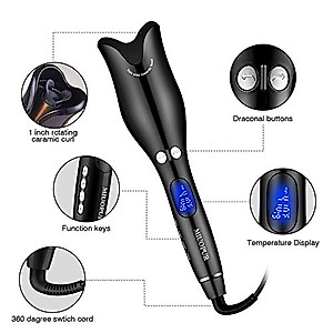 MIUOPUR Automatic Hair Curling Iron with Ceramic Ionic Barrel, Smart Anti-Stuck, Auto Rotating Hair Curling Wand with Temperature Display and Timer, Professional Hair Curler Styling Tool.