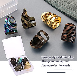 5 Pcs Sewing Thimbles, Adjustable Metal Sewing Thimble Rings, Sewing Thimble Finger Protector for Hand DIY, Red Bronze Metal Shield, DIY Sewing Tools Accessories, Sewing Thimble Cap