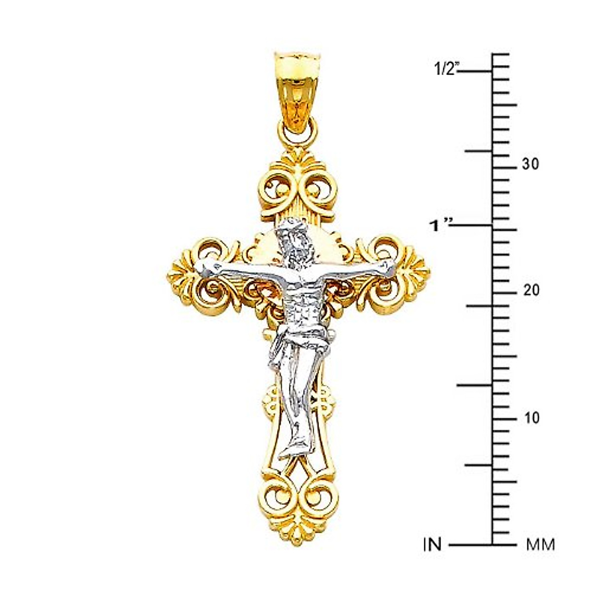 Wellingsale 14K Tri 3 Color Gold Polished Diamond Cut Religious Catholic Gothic Crucifix Charm Pendant