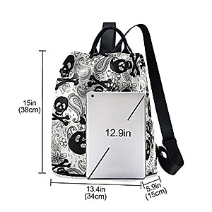 ALAZA Skull Black Gothic Backpack Purse for Women Anti theft Back Pack with Adjustable Straps Grunge Style Shoulder Fashion Bag Travel Handbag