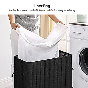SONGMICS Laundry Hamper with Lid, Bamboo Laundry Basket with Handles, Foldable Storage Basket for Laundry Room, Bedroom, 100L, Black ULCB63H