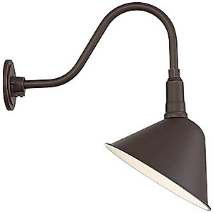 Franklin Iron Works Neihart Rustic Farmhouse Industrial Outdoor Barn Light Fixture Bronze 18 1/4" Curving Gooseneck RLM for Exterior House Porch Patio Outside Deck Garage Yard Front Door Home