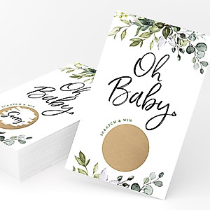Printed Party Baby Shower Game – Scratch Off Cards for Girl or Boy, Botanical Greenery Theme, 30 Cards & Stickers