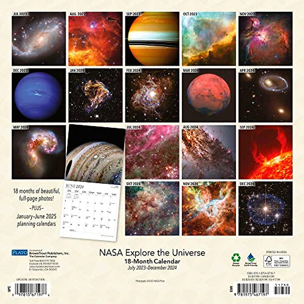 NASA Explore the Universe | 2024 12 x 24 Inch 18 Months Monthly Square Wall Calendar | Foil Stamped Cover | July 2023 - December 2024 | Plato | Space Cosmos Inspiration
