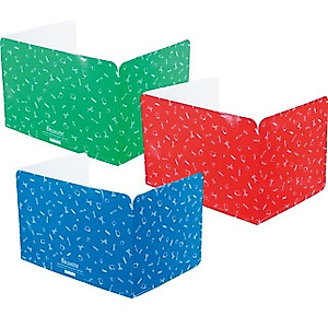 Large Privacy Shields for Student Desks – Set of 12-3 Group Colors -Gloss - Study Carrel Reduces Distractions - Keep Eyes from Wandering During Tests, Red, Blue & Green School Supplies Pattern
