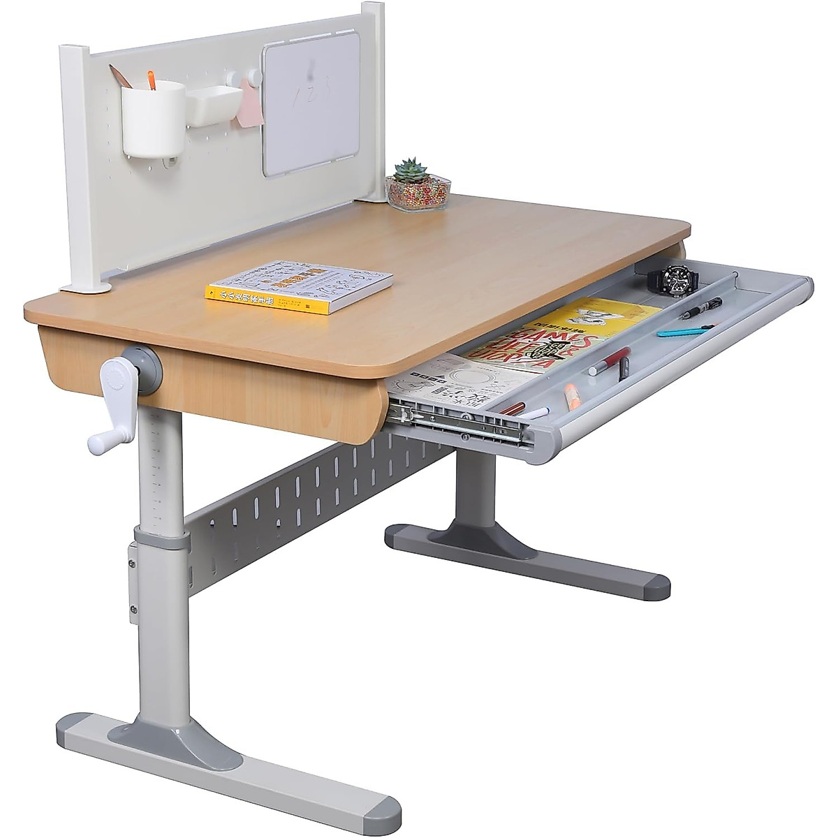 ApexDesk Height Adjustable Study Desk 43" with Drawer & Chair (Desk and Chair Bundle – KD Series Grey)