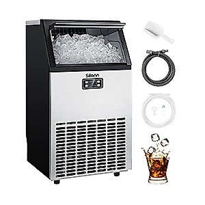 Silonn Commercial Ice Maker Machine, Creates 100lbs in 24H, 33lbs Ice Storage Capacity, Stainless Steel Freestanding Ice Maker with Auto Self-Cleaning for Home Office Bar Parties (SLIM11)