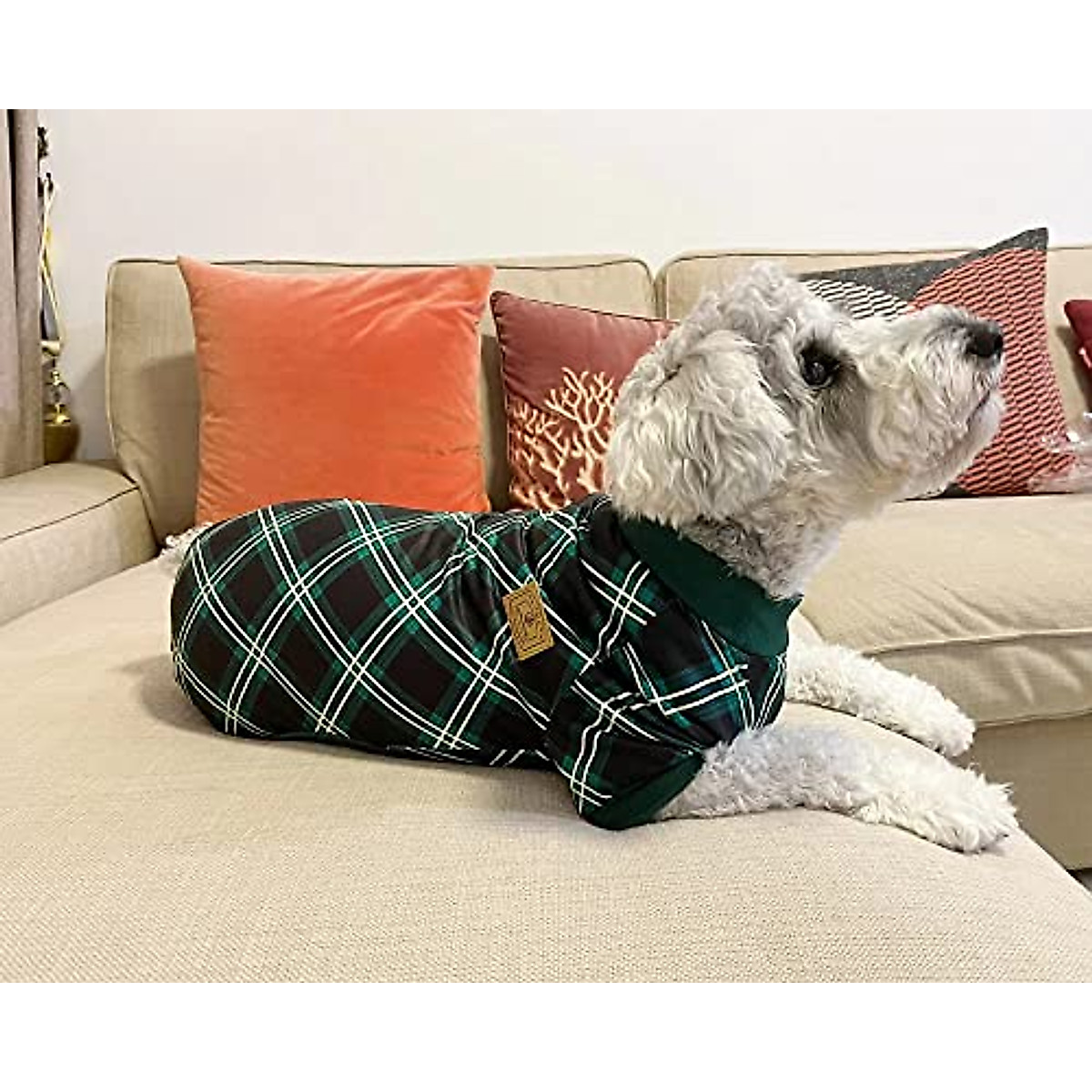 XPUDAC 4 Pack Dog Pajamas for Small Dogs Cats Plaid Dog Clothes Puppy Onesies Dog Christmas Pajamas Puppy Jumpsuits Pet Pjs Shirt Apparel (X-Large, Red Green Khaki Grey (Thin))