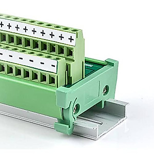 Jienk Screw Terminal Block Power Distribution Module, 25A DIN Rail Mounting Terminal Block Distribution Breakout Board for PLC Servo Power Amplifier (2 in 10 Out)