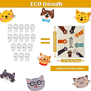 6 Pieces Cat Sweedish Dishcloth Dish Towels Durable Swedish Cleaning Cloths Absorbent and Fast Dry Kitchen Towels Cats Cleaning Cloths for Kitchen Bathroom Office Wedding Housewarming