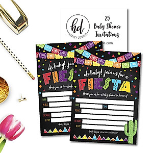 25 Fiesta Baby Shower Invitations, Sprinkle Invite for boy or girl, Spanish Mexican Theme Gender Neutral Reveal, Cute Printed Fill or Write In Blank Printable Card Coed Twin Party Stock Paper Supplies