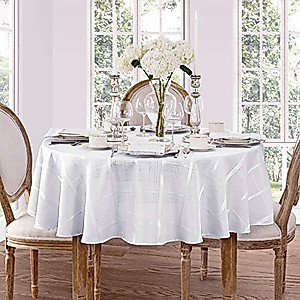 Newbridge Elegance Plaid No-Iron Soil Resistant Fabric Woven Tablecloth - 90 Round - White