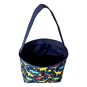 Personalized with Name Dinosaur Easter Basket Bucket Fabric Tote Bag Toy BIn - Great Embroidered Gift for Boy or Girl