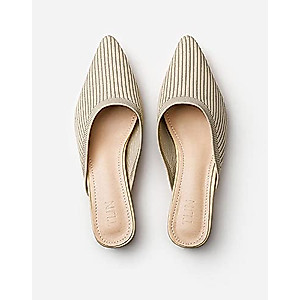 TIJN Pointed Toe Mules for Women Chunky Sandals Low Heeled Sandals Breathable Mesh Knit Slip on Flat Shoes(Helka) Cream