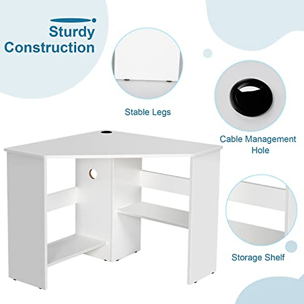 Tangkula White Corner Desk - 90 Degrees Triangle for Computer, Small Space, Bedroom, Makeup Vanity Desk with Storage Shelves & CPU Stand, Space Saving Writing Desk