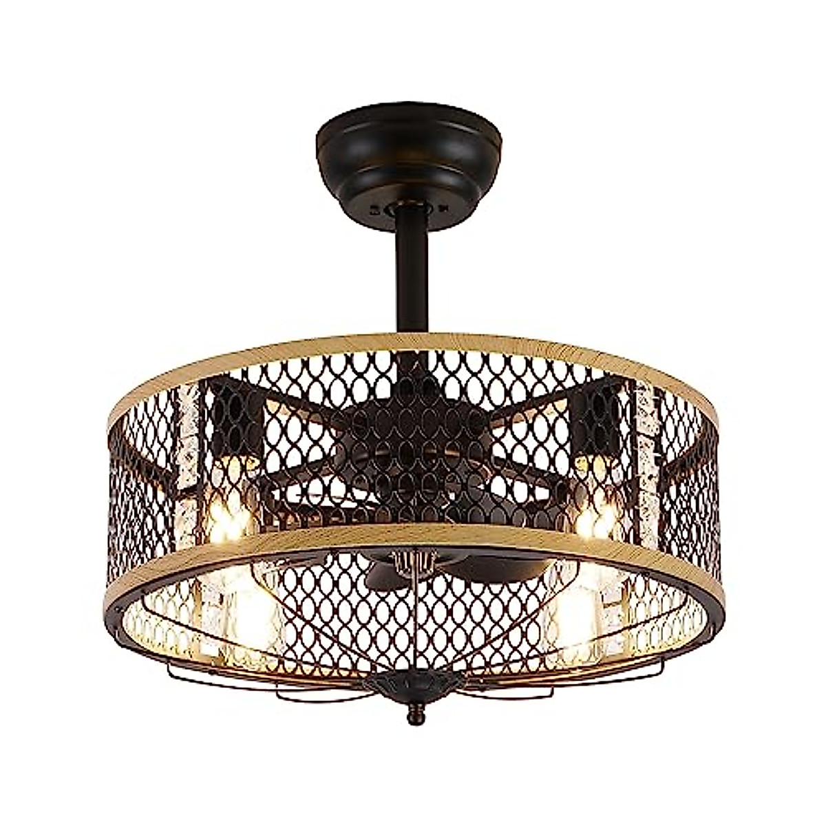 Ceiling Fans with Lights and Remote - Low Profile Ceiling Fan 20 inch - Powerful Bedroom Ceiling Fan with 7 Blades - Adjustable, Noiseless - Safe Indoor, Outdoor Caged Ceiling Fan with Light