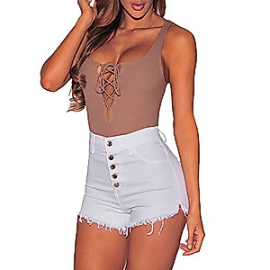 New Mini Shorts ,THENLIAN Women Hole Destroyed Ripped High Waist Jeans Denim Shorts Hot Pants (XL, White )