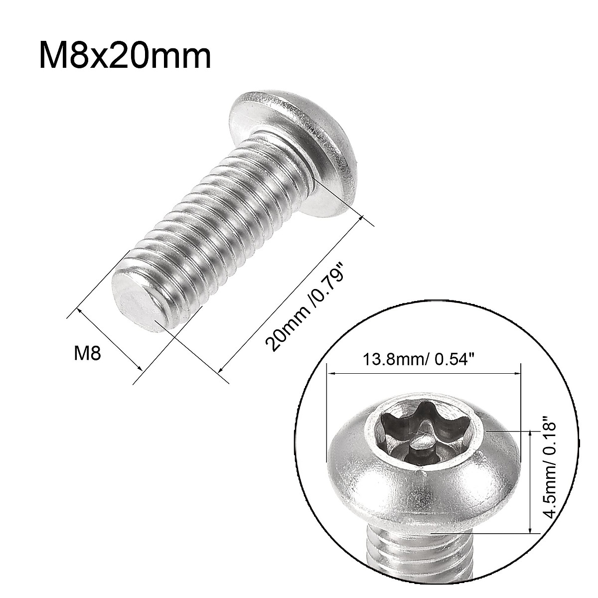 uxcell M8x20mm Torx Security Machine Screw, 20pcs Pan Head Screws Inside Column, with T40 L-Type Wrench, 304 Stainless Steel Fasteners Bolts