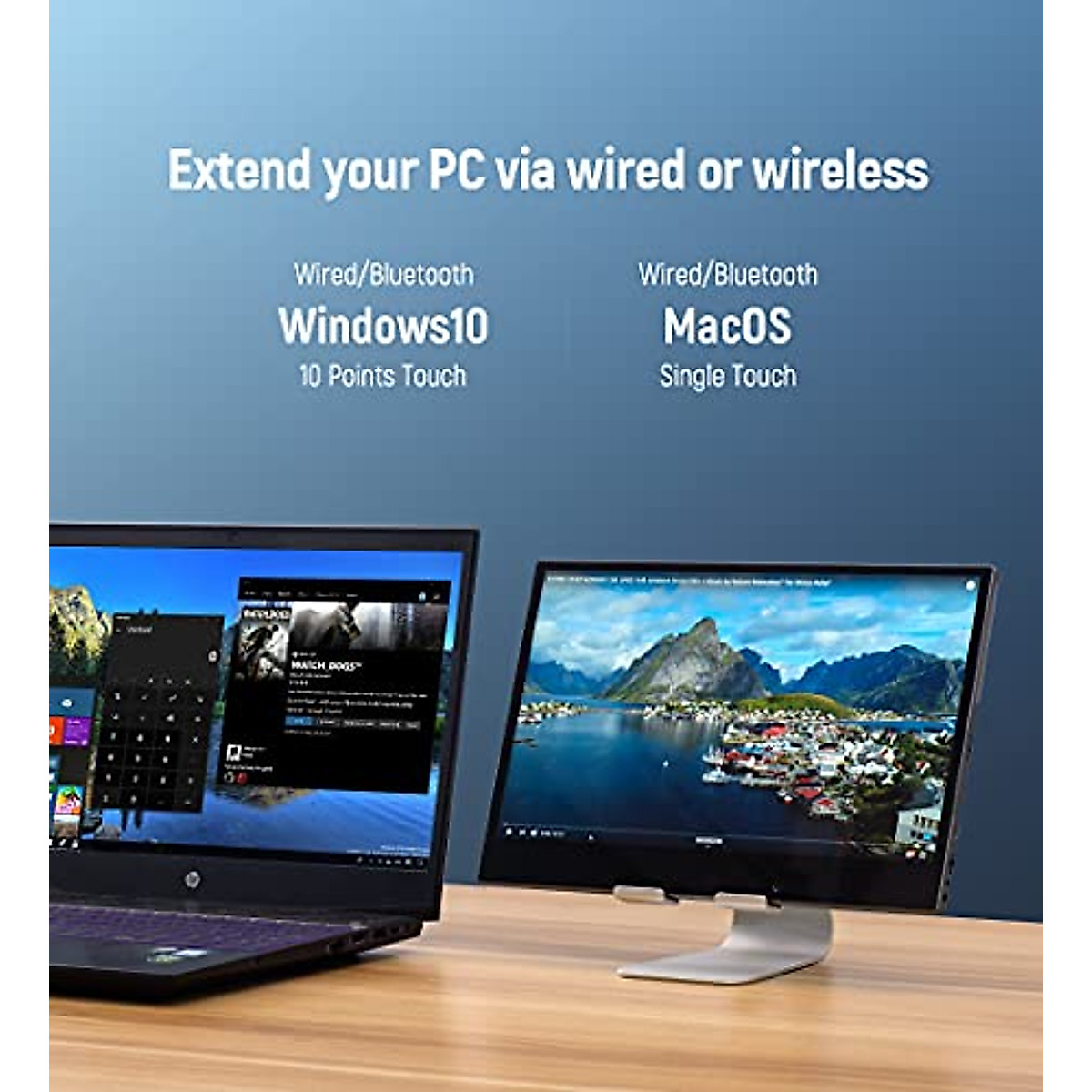 4K Portable Monitor Touchscreen Automatic Rotate 17.3 Inch UHD 3840x2160 Wireless Display Airplay Miracast Monitor for Phone HDMI USB C Monitor Vesa Mount HD Laptop Display (Battery Monitor)