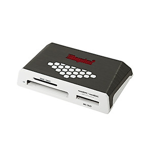 Kingston Digital USB 3.0 Super Speed Multi-Card Reader for SD/SDHC/SDXC/microSD/MS/Compact Flash CF Cards (FCR-HS4), White, Brushed Nickel
