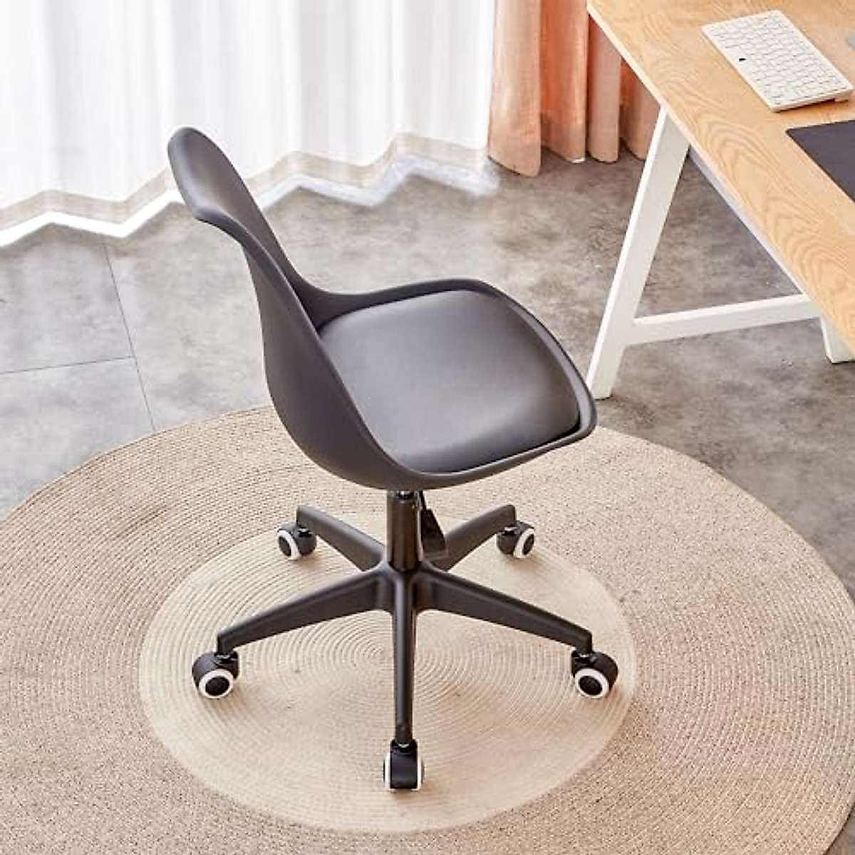 AISYKOD Black Desk Chair, Plastic Home Office Chair, Acrylic Rolling Chair, Swivel Plastic Chairs for Office, Home, Make Up, Small Space, Bed Room, Living Room