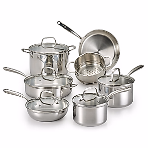 Lagostina 3 Ply Clad, 12-pc Cookware Set , Stainless Steel Pots and Pans, stay-cool cast stainless steel handles, tempered glass lids ,Induction safe, Oven Safe 500°F without the lids