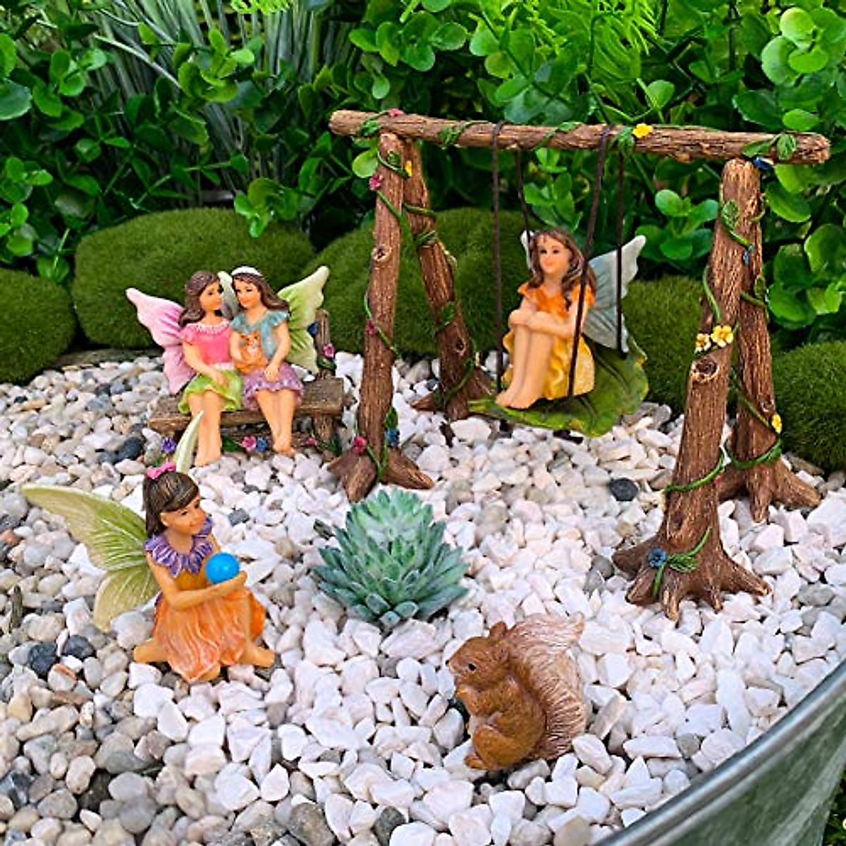 Mood Lab Fairy Garden - Accessories Kit with Miniature Figurines - Swing Set of 6 pcs - for Outdoor or House Decor