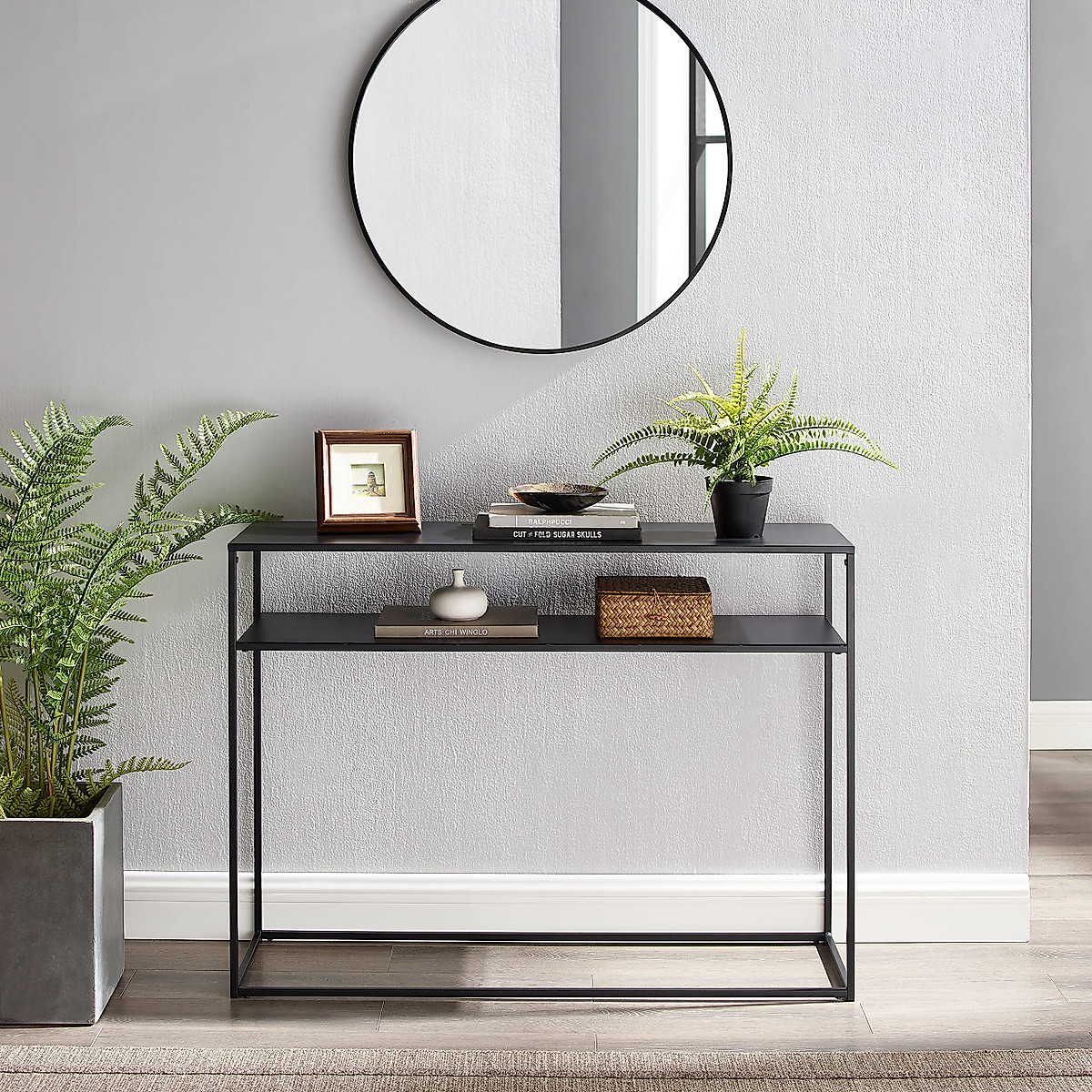 Crosley Furniture Braxton Sofa Console Table with Storage Shelf for Hall, Entryway, or Living Room, Matte Black