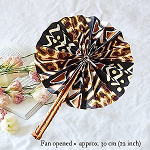 BKOFASHION Handmade African Folding Fan with Tribal Print Design - Traditional Ethnic Fan - Kente Cloth Handheld Fan - Ankara Fabric Folding Fan - Dashiki Print Handheld Fan- Design B