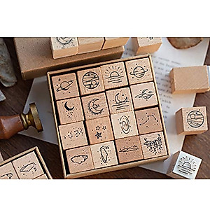 Cliocoo 16pcs Moon&Star Wood Rubber Stamp Set M-26 (1-Moon Star)
