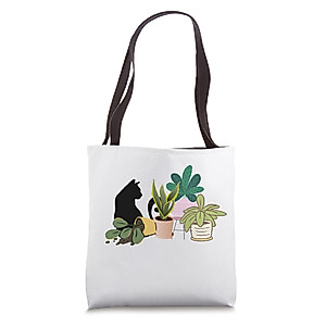 Black Cat Plays in the Plants Naughty Kitty Plant Lover Tote Bag