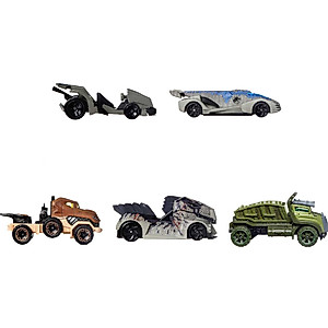Hot Wheels Jurassic World Dominion Toy Character Cars 5-Pack in 1:64 Scale: Beta, Giganotosaurus, T-Rex, Triceratops & Velociraptor