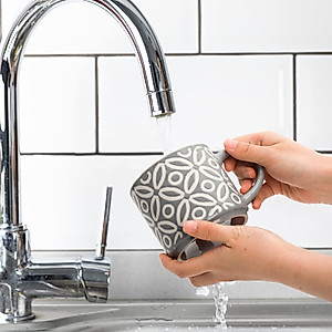 Hiceeden Set of 4 Coffee Mugs with Metal Stand, 15 oz Stackable Espresso Cups Ceramic Coffee Mugs for Cocoa, Latte, Americano, Cappuccinos or Beverages